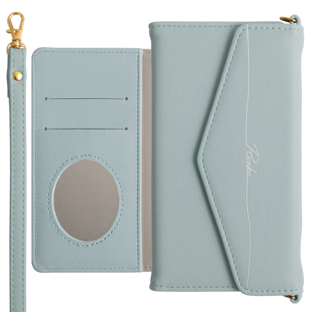 Vegan leather tri-fold muted pastel printed name strap-attached notebo ...