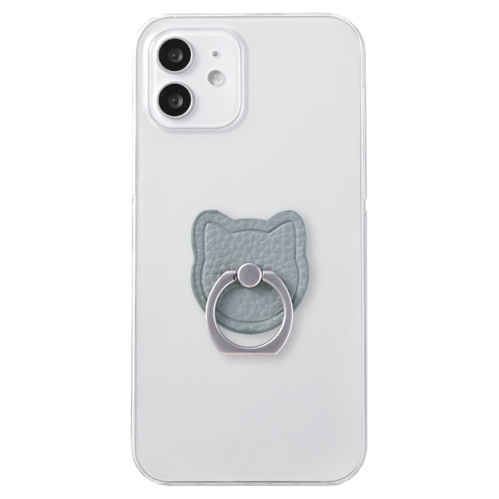 Clear case vegan leather embossed dusty color cat with smartphone ring ...